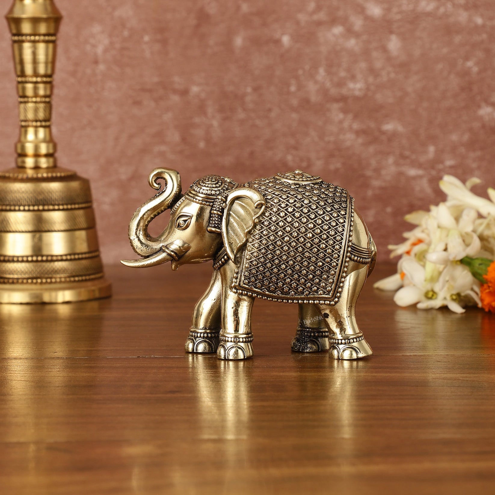 Brass Superfine Intricate Elephant Showpiece - 3" Tall - Budhshiv.com