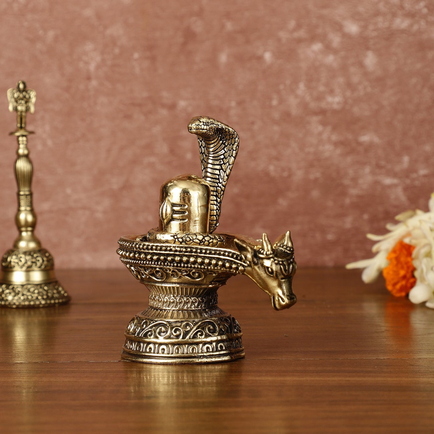 Buy Pure Brass Superfine Intricate Shivling with Nandi Face - 4" Tall ...