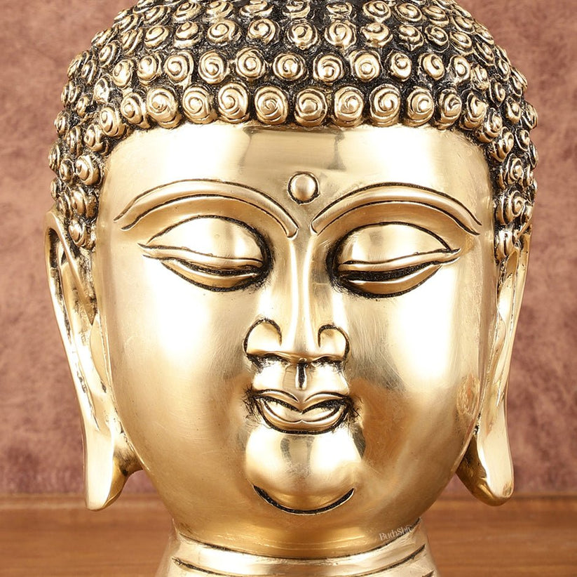 Buy Pure Brass Unique Buddha Head Statue with Mani - 9" - Budhshiv.com