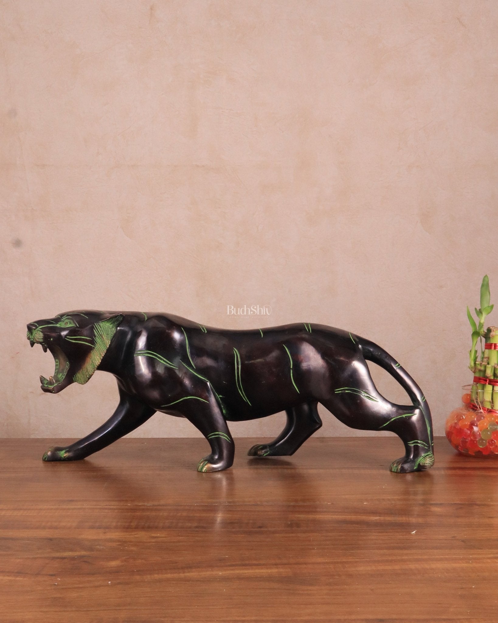 Pure Brass Vintage Large Tiger Statue showpiece - 20"x7.5"x6", Vastu A ...