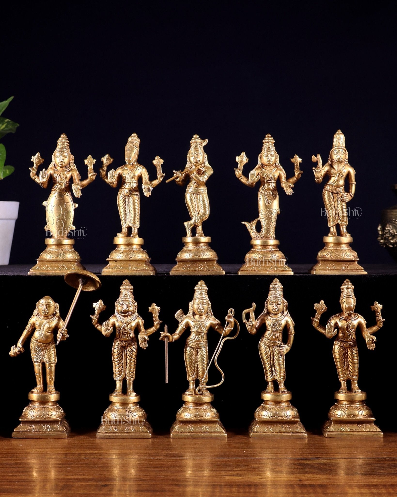 Budhshiv.com Pure Brass Vishnu Dashavatar Idol Set – Traditional, 6"