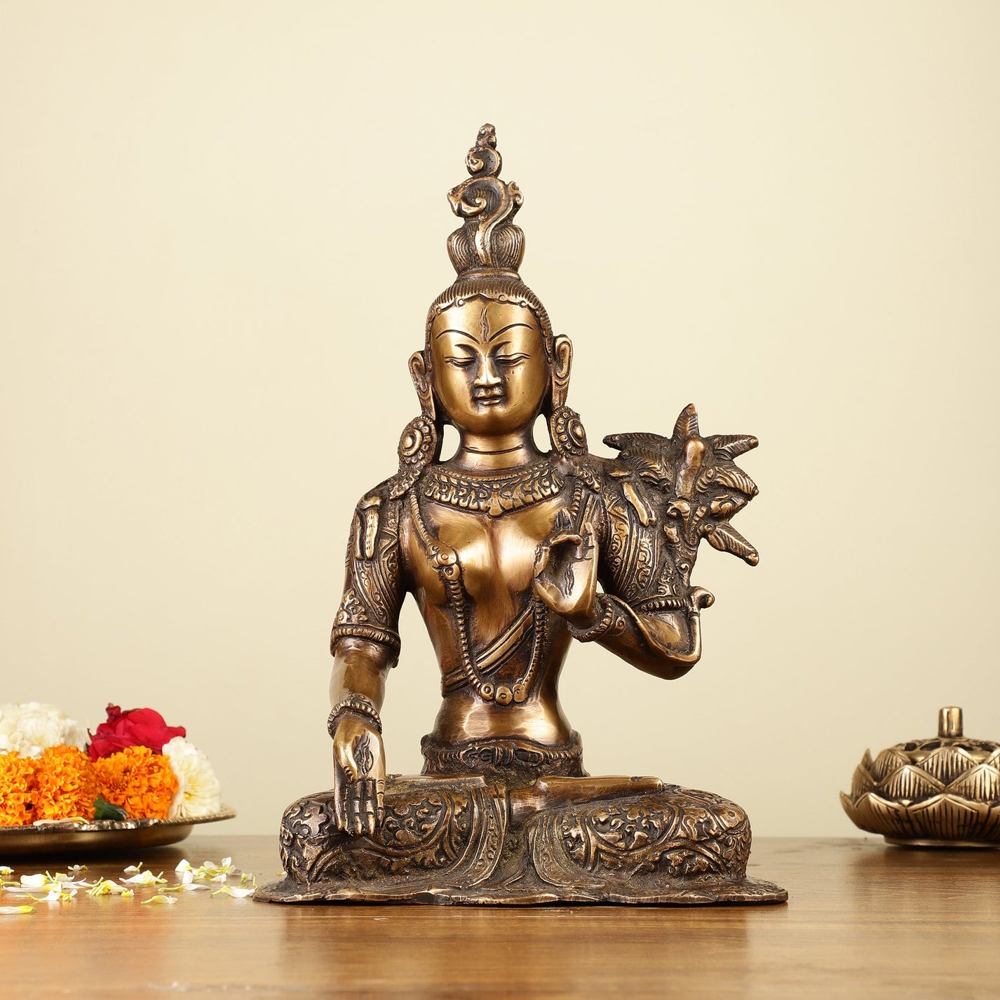 Buy Pure Brass White Tara Devi Idol 10.5" - Budhshiv.com
