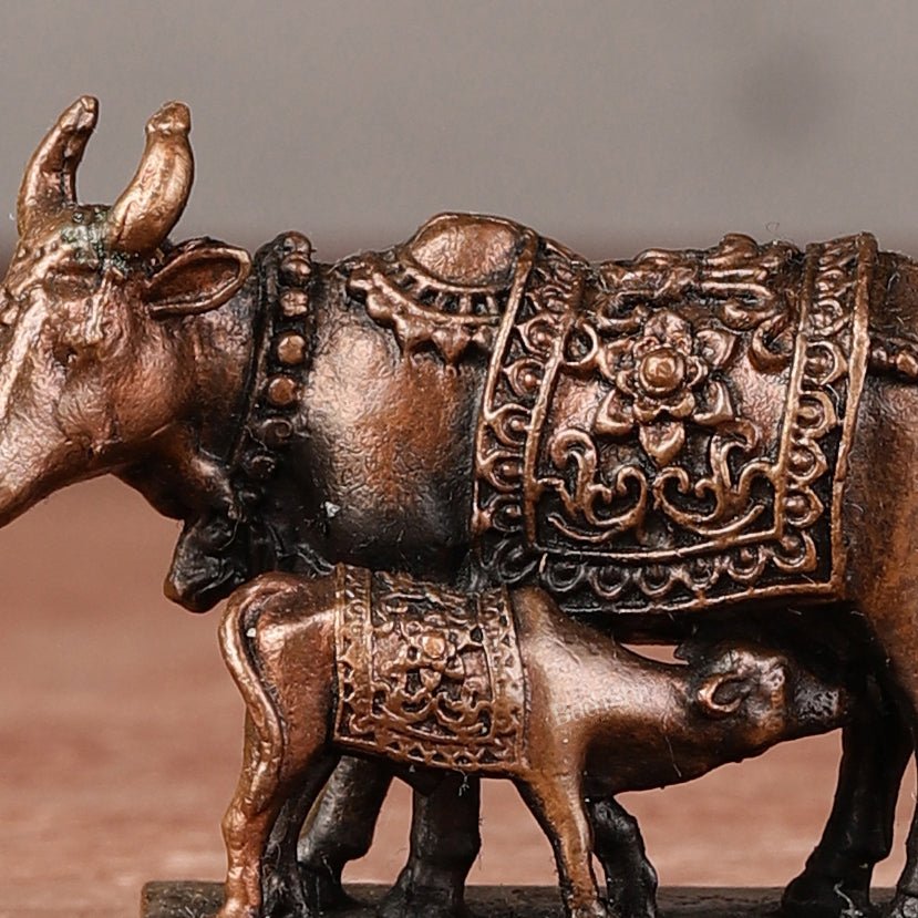 Pure Copper kamdhenu Gomatha Vigaraha - (Cow with Calf Idol), (1.5 ...