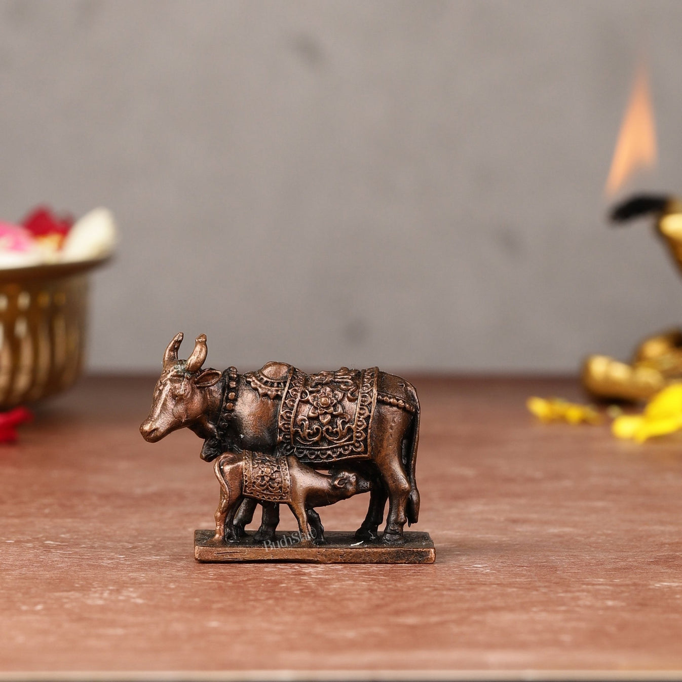 Pure Copper kamdhenu Gomatha Vigaraha - (Cow with Calf Idol), (1.5 ...
