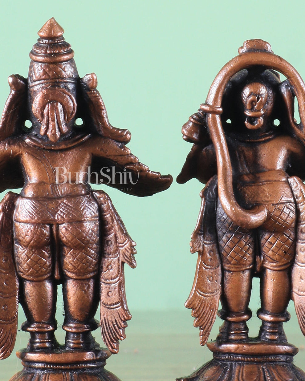 Pure Copper Lord Hanuman & Garuda Standing Idol Pair - Budhshiv.com