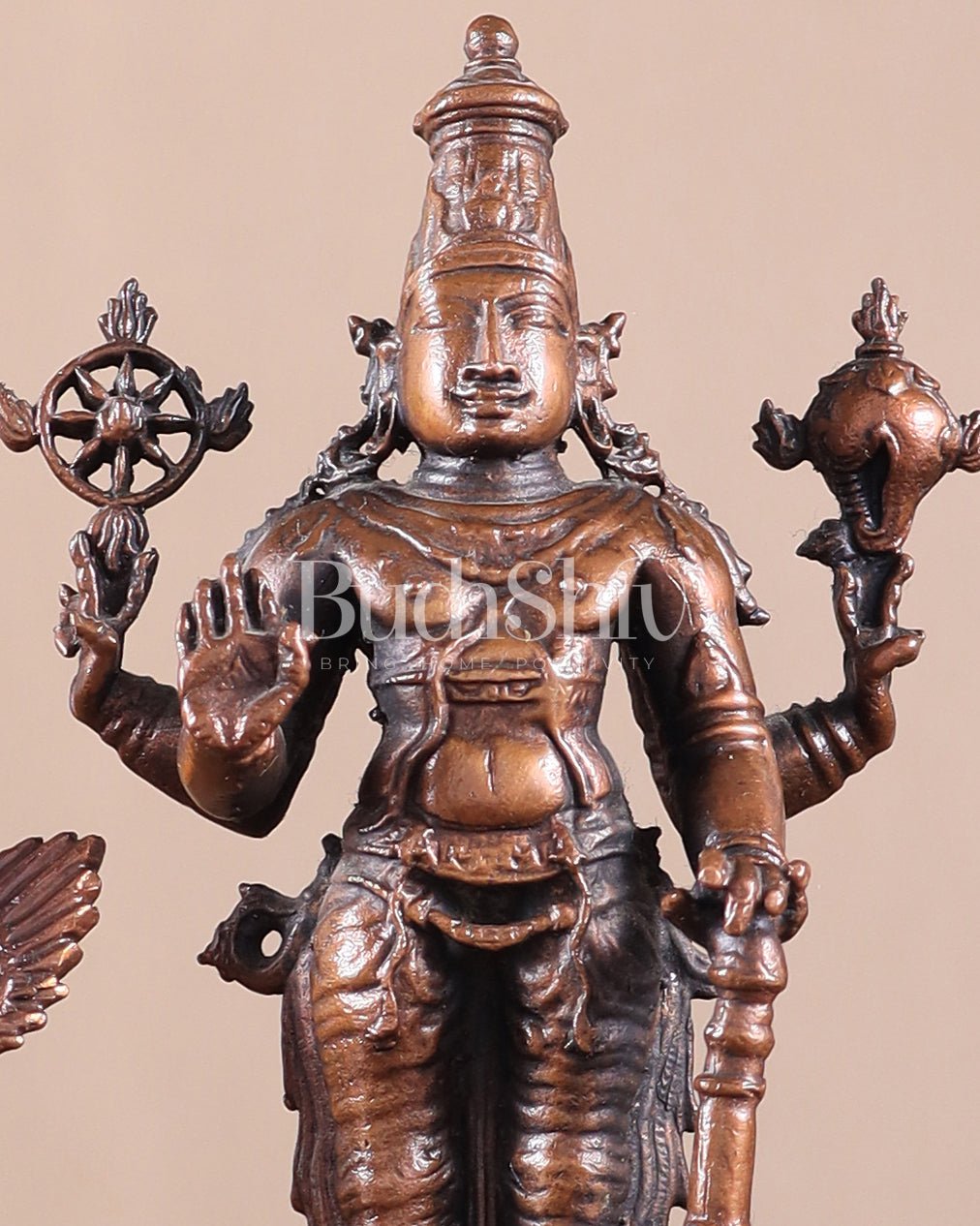 Pure Copper Lord Vishnu with Hanuman & Garuda Idol Set 5.5" – Budhshiv.com