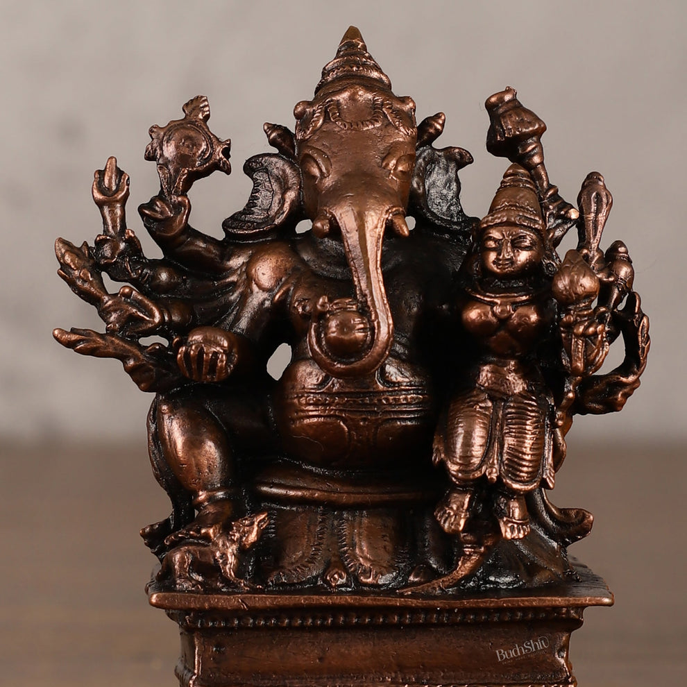 Buy Pure copper Maha Ganapati Seated with Riddhi Idol - 3.5 – Budhshiv.com