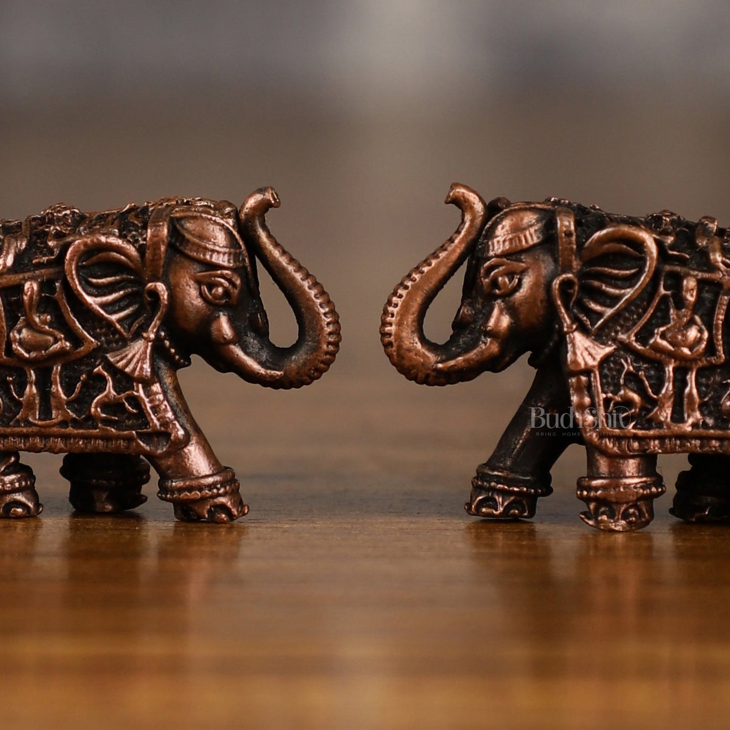 Pure Copper miniature Elephant Idol Pair | 1 Inch Height | – Budhshiv.com