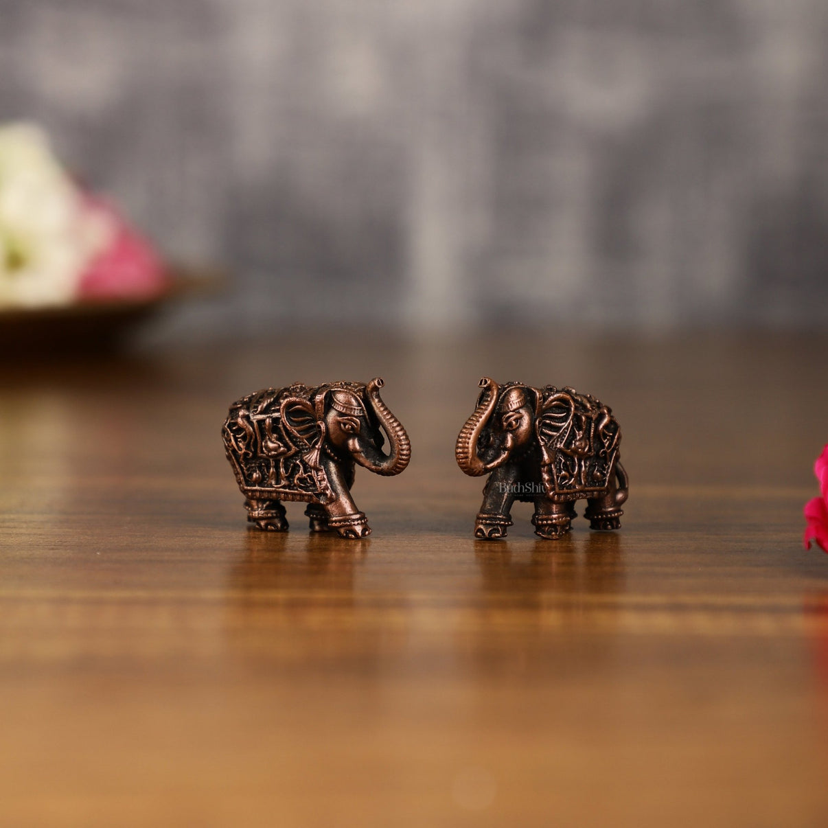 Pure Copper miniature Elephant Idol Pair | 1 Inch Height | – Budhshiv.com