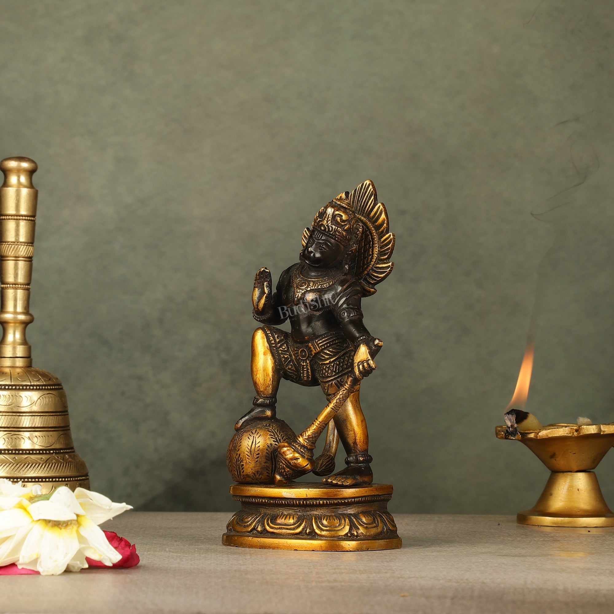 Buy Small Pure Brass Black Standing Hanuman Idol | 6" - Budhshiv.com
