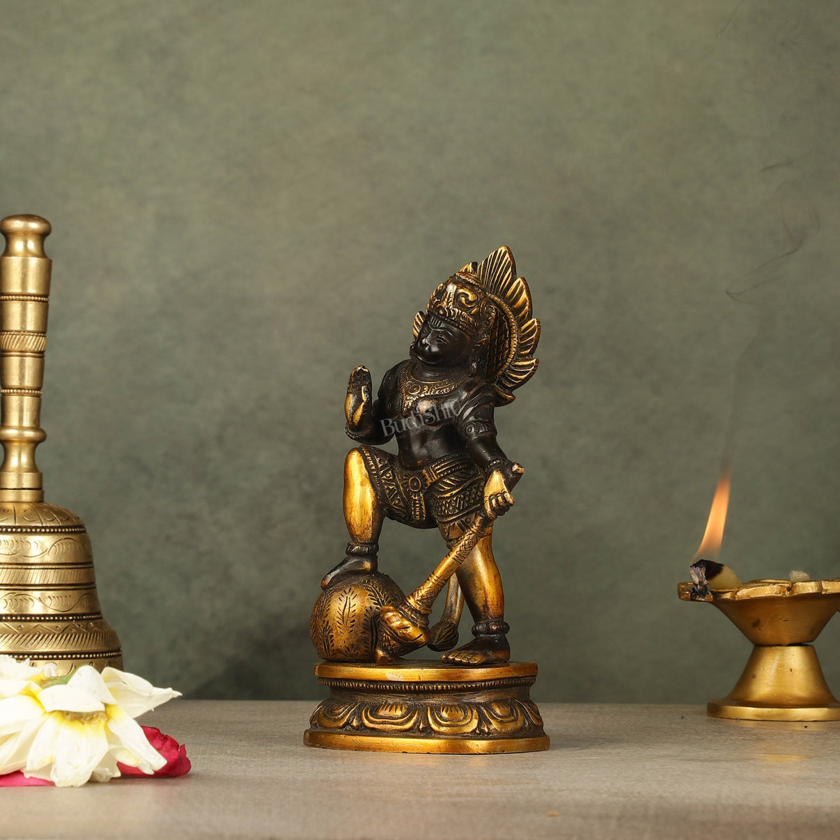 Buy Small Pure Brass Black Standing Hanuman Idol | 6" - Budhshiv.com