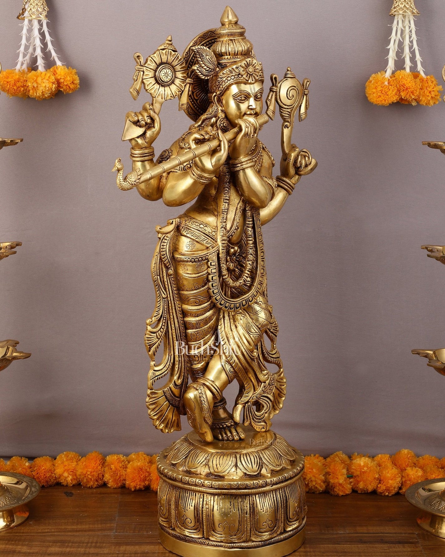 Superfine Brass Krishna Sculpture with Four Arms - 32.5 Inch – Budhshiv.com