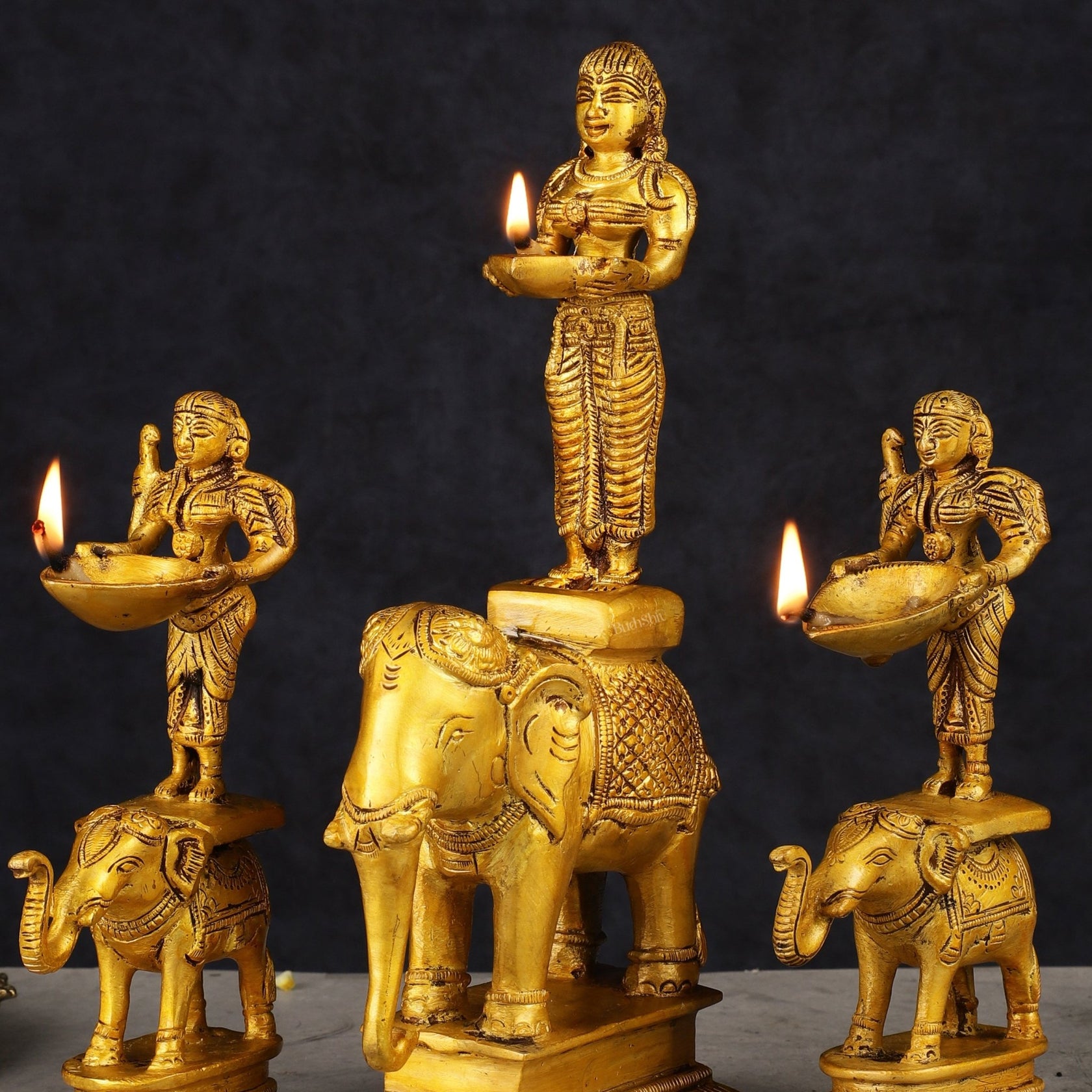 Buy Traditional South Indian Pure Brass Deep Lady Paavai on Elephant ...
