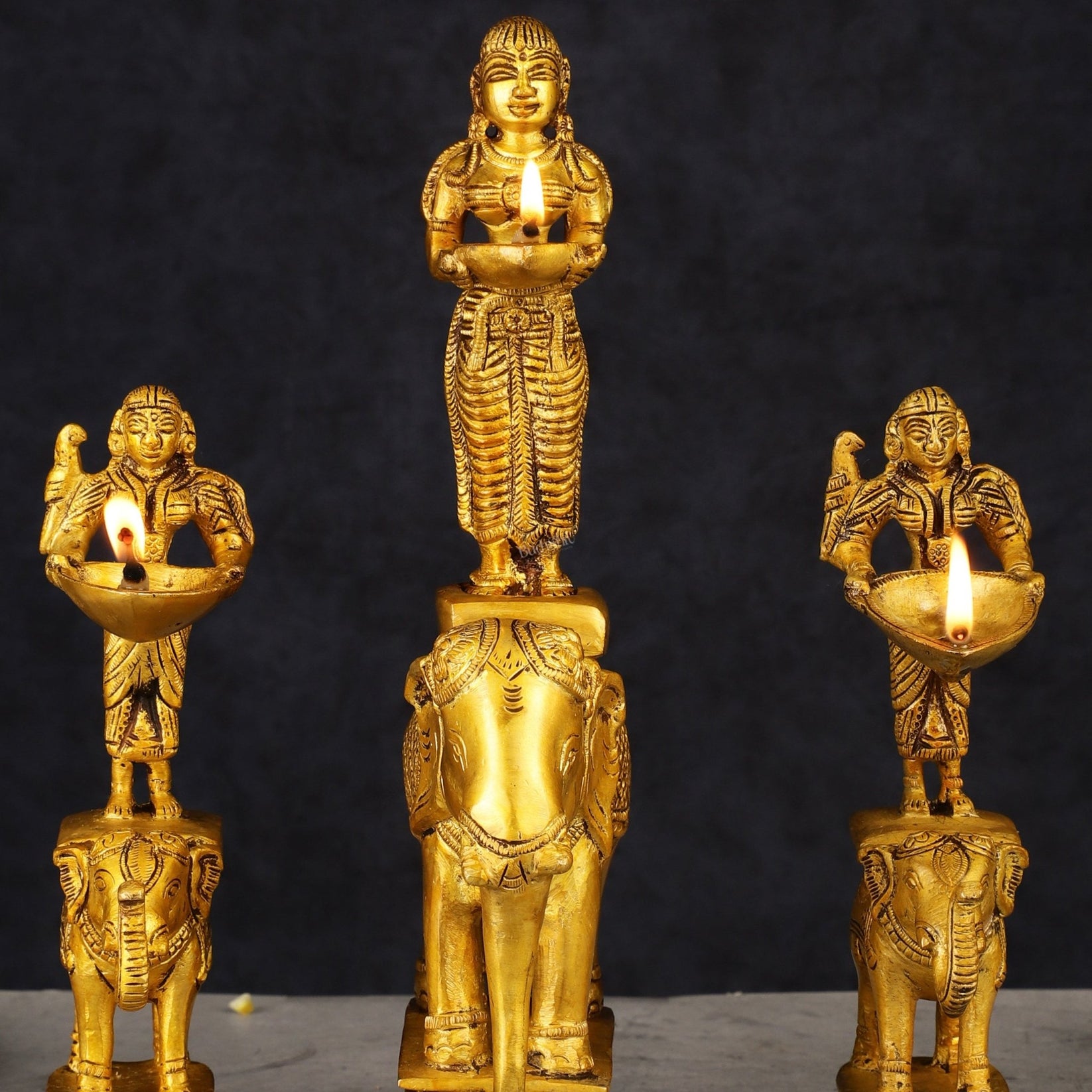 Buy Traditional South Indian Pure Brass Deep Lady Paavai on Elephant ...