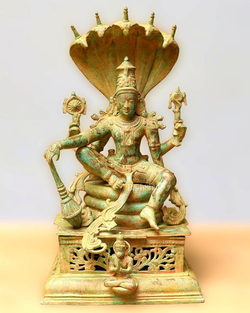 Buy Vintage Antique Green Patina Brass Lord Vishnu Shri Hari Narayanan ...