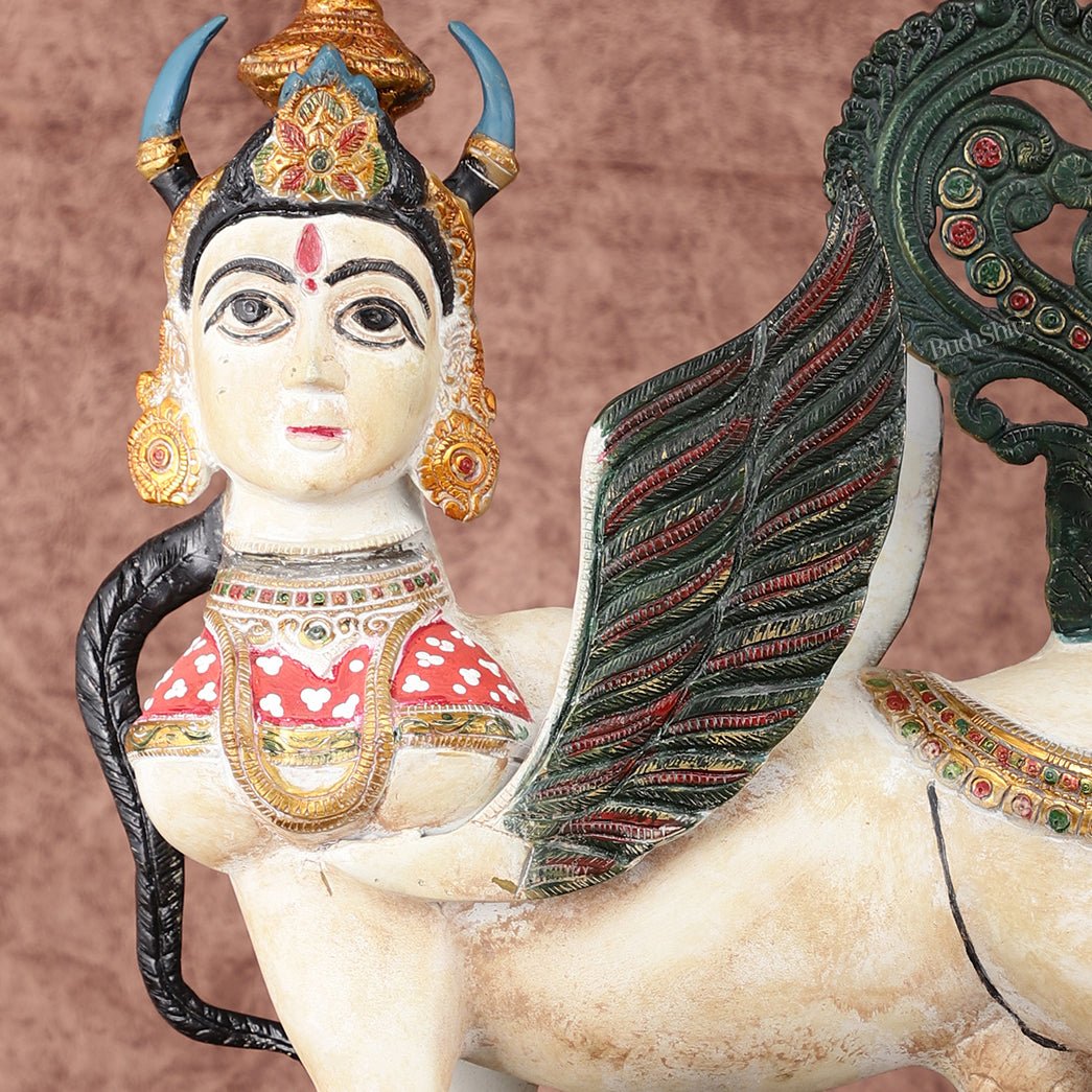 Vintage Brass Kamdhenu Cow with calf Statue | 16.5" hand-painted ...