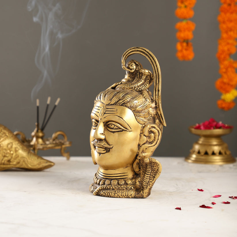Buy Antique Brass Handcrafted Mahakaal Lord Shiva Head Statue | 9 ...