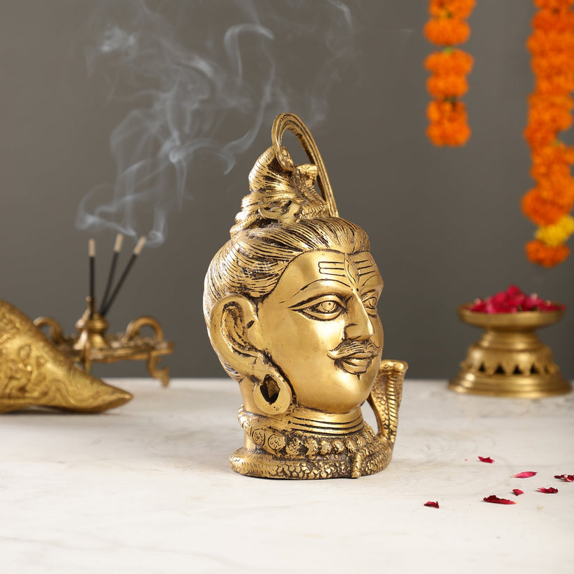Buy Antique Brass Handcrafted Mahakaal Lord Shiva Head Statue | 9 ...