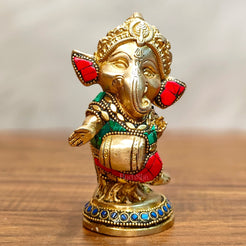 Buy Baby Dholak Ganesha Brass Idol - Perfect for Office Desk, Study ...