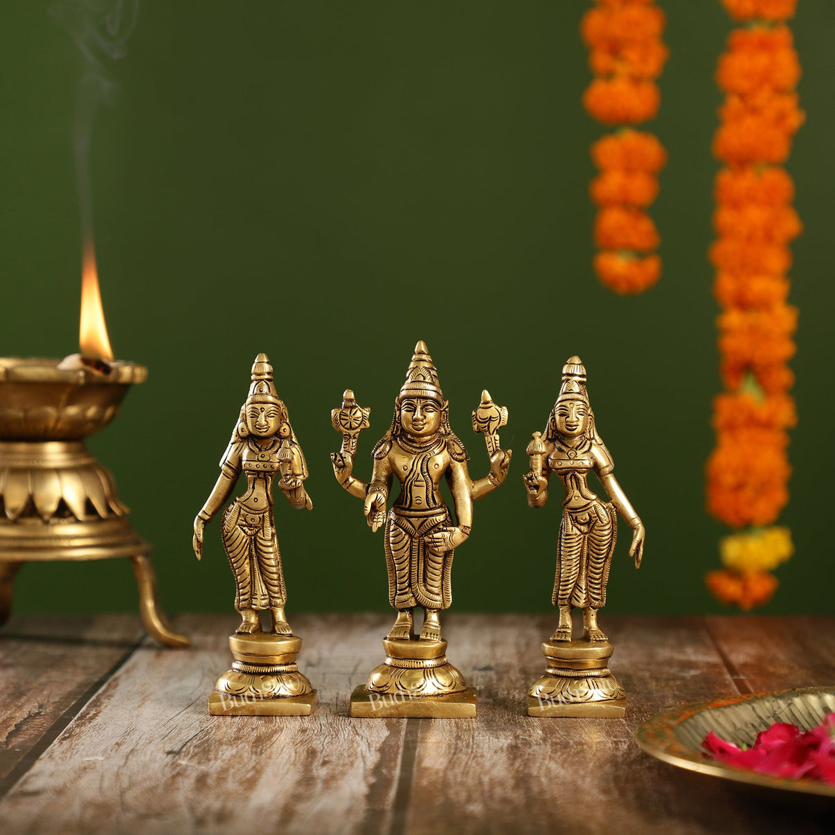 Buy Beautiful Brass Lord Balaji Statue with Bhudevi and Sridevi | 5 ...