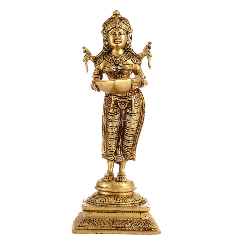 Brass Deep Lakshmi Statue with Diyas | Handcrafted Lady Statue 14 ...
