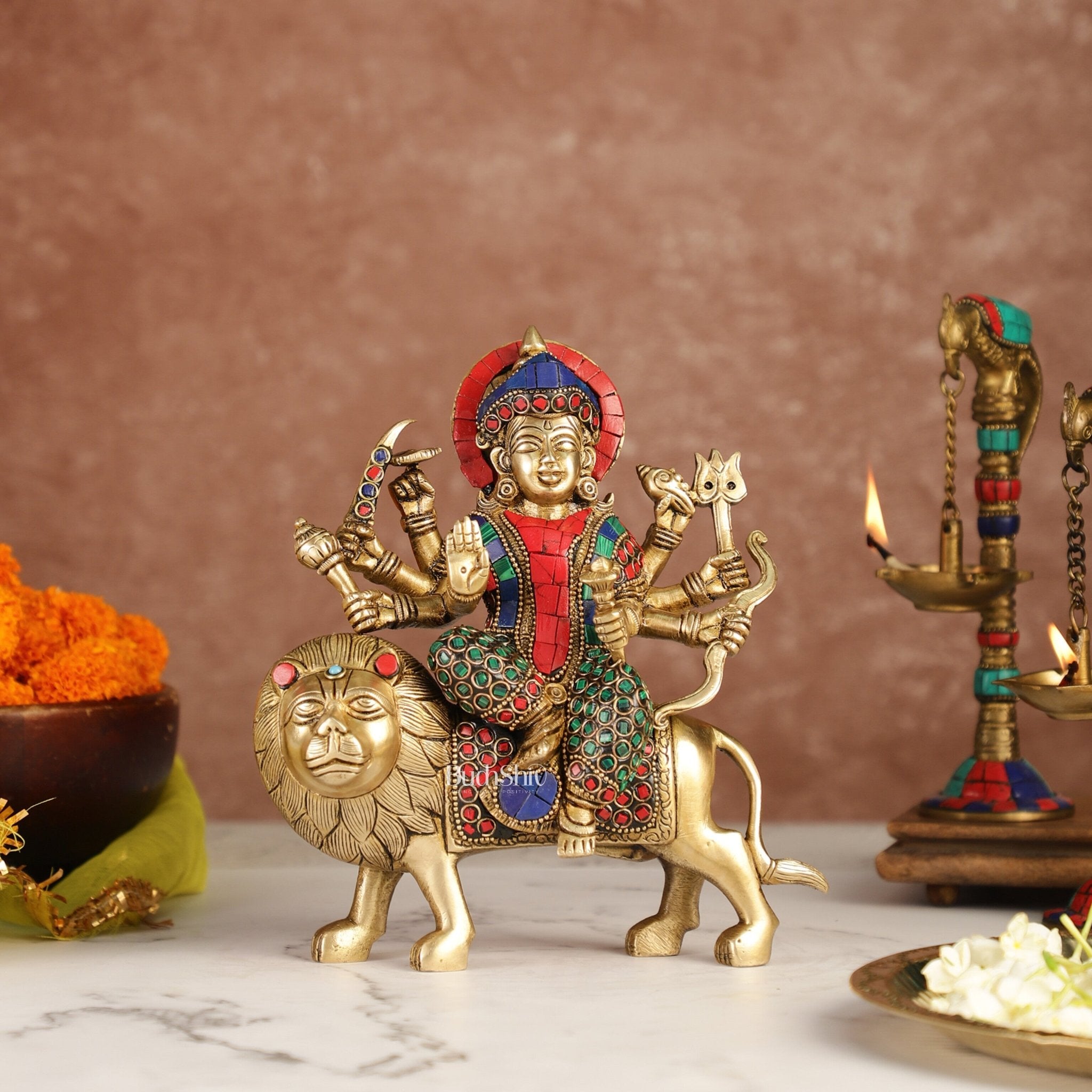 Buy Brass Durga Superfine Statue 8" Stonework - Budhshiv.com