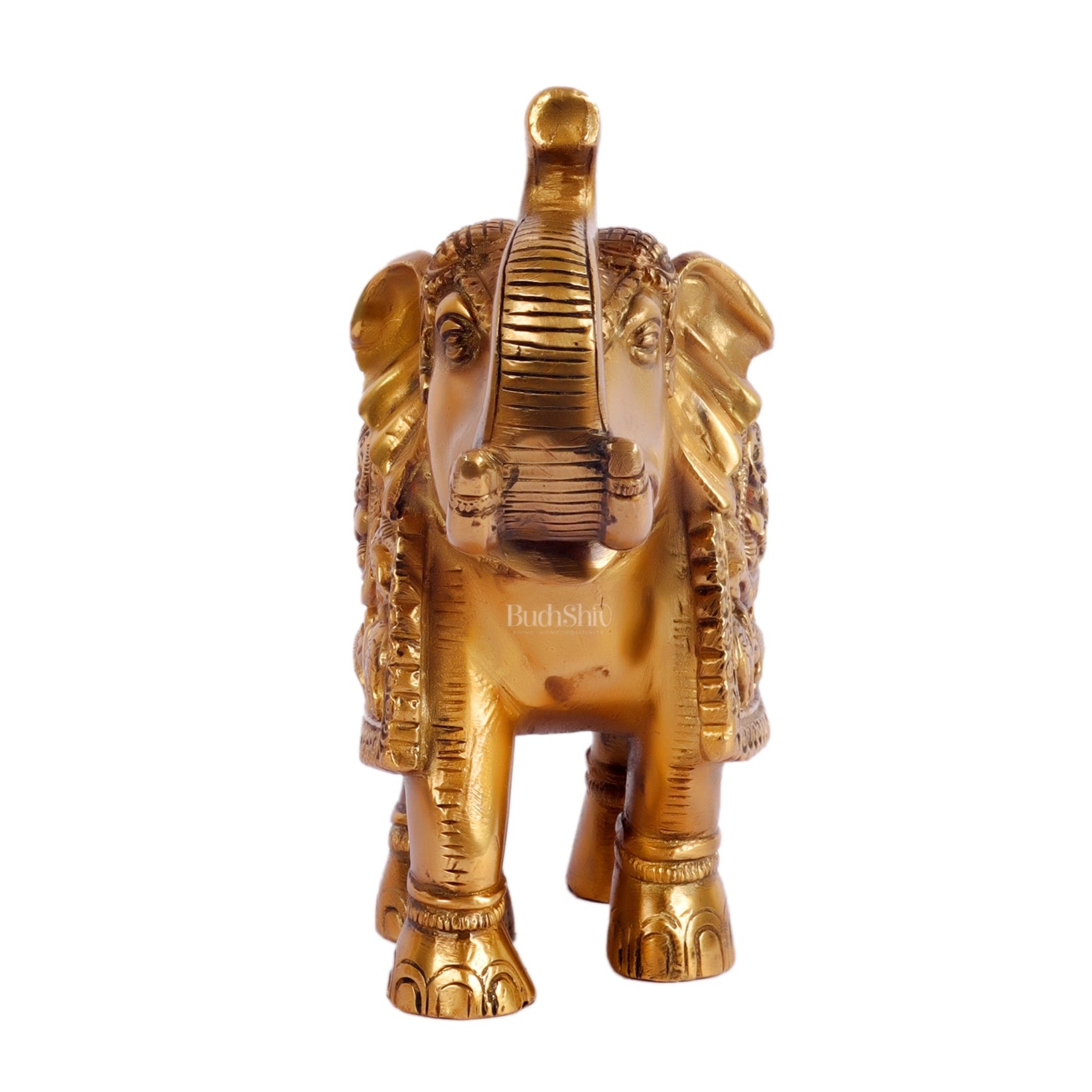 Buy Brass Engraved Elephant Statue table accent 7" - Budhshiv.com