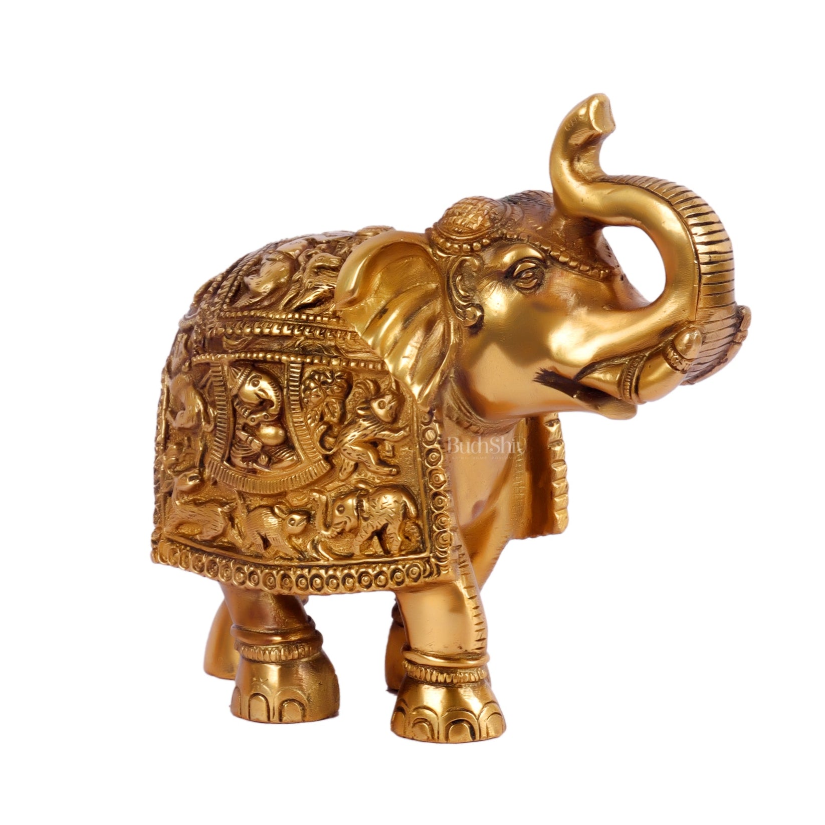 Buy Brass Engraved Elephant Statue table accent 7" - Budhshiv.com