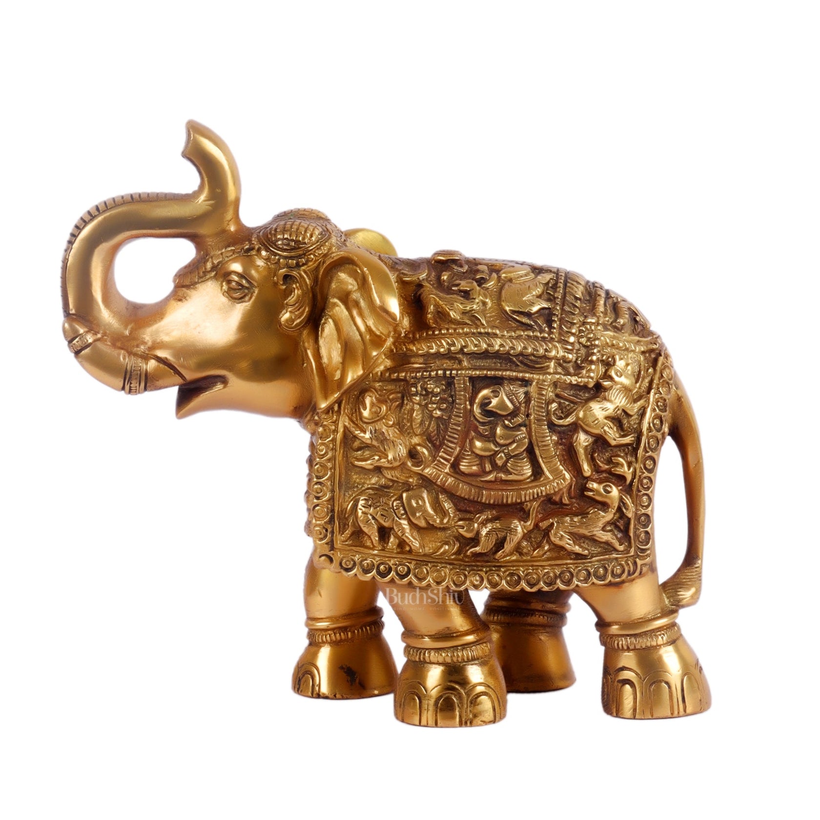 Buy Brass Engraved Elephant Statue table accent 7" - Budhshiv.com