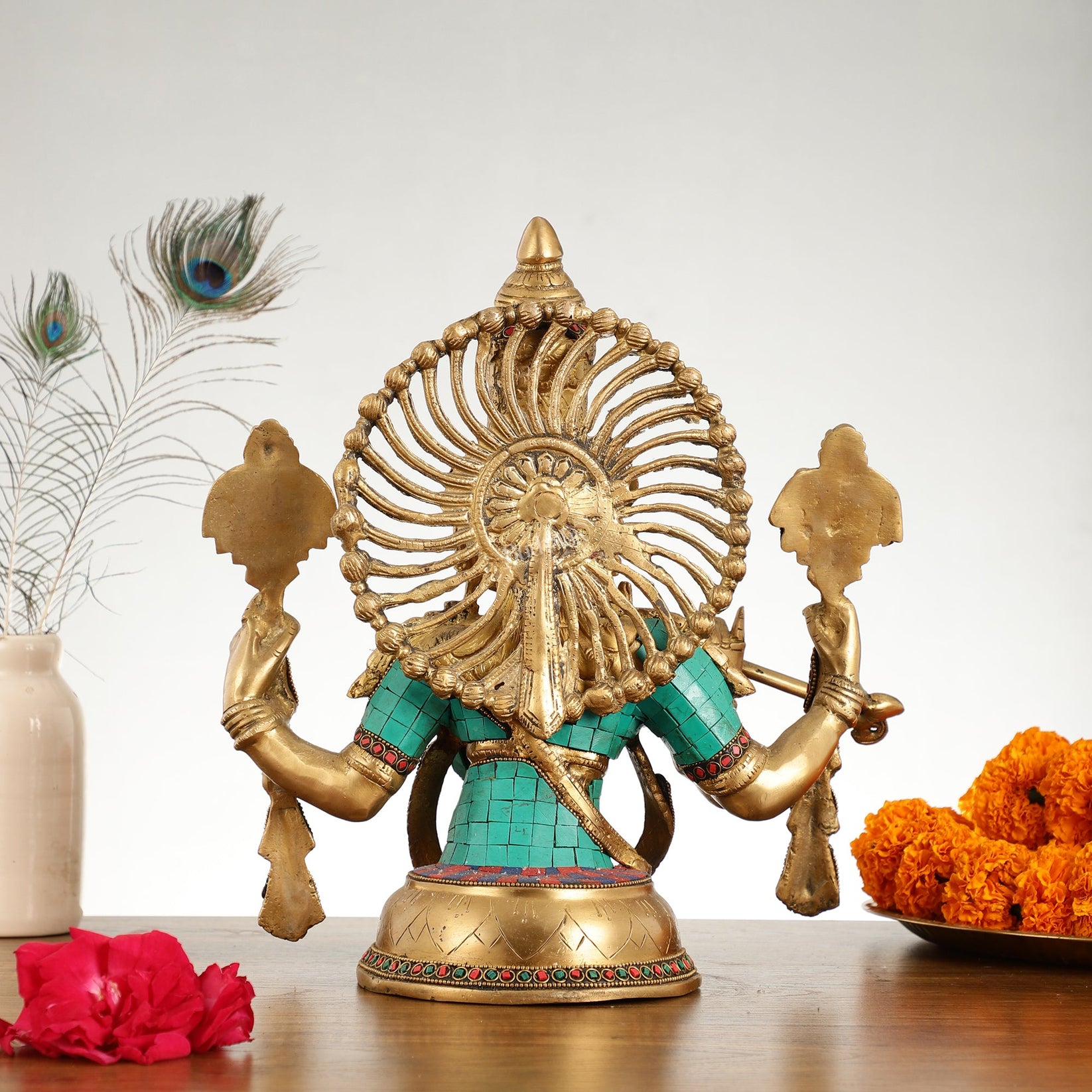 Buy Brass Half Body Lord Krishna Bust Table Accent - 13.5 - Budhshiv.com