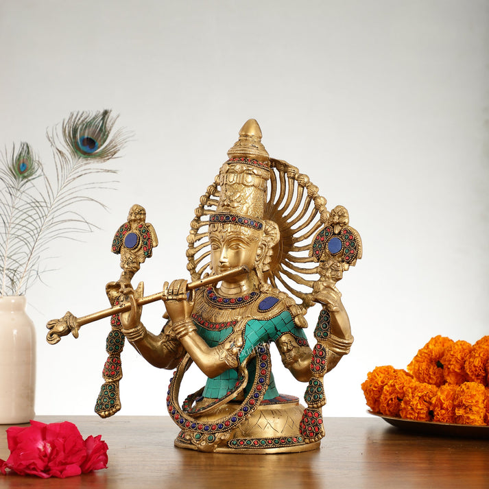 Buy Brass Half Body Lord Krishna Bust Table Accent - 13.5 - Budhshiv.com