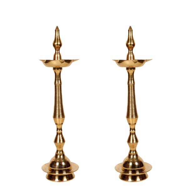 Brass Handcrafted Kerala Kuthu Vilakku with Carvings | Fine Quality Br ...