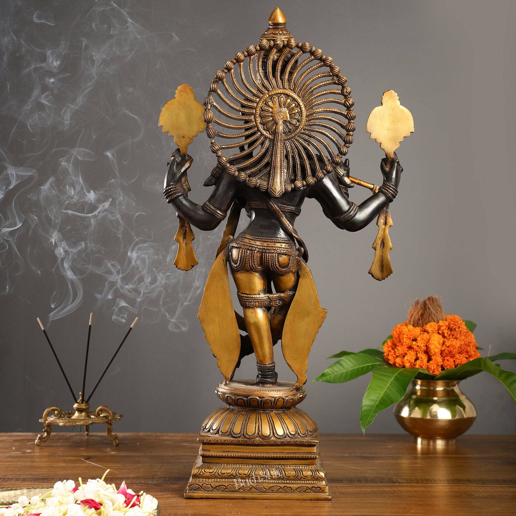 Buy Brass Krishna 4 arms Statue | Black | Height 24 Inch - Budhshiv.com
