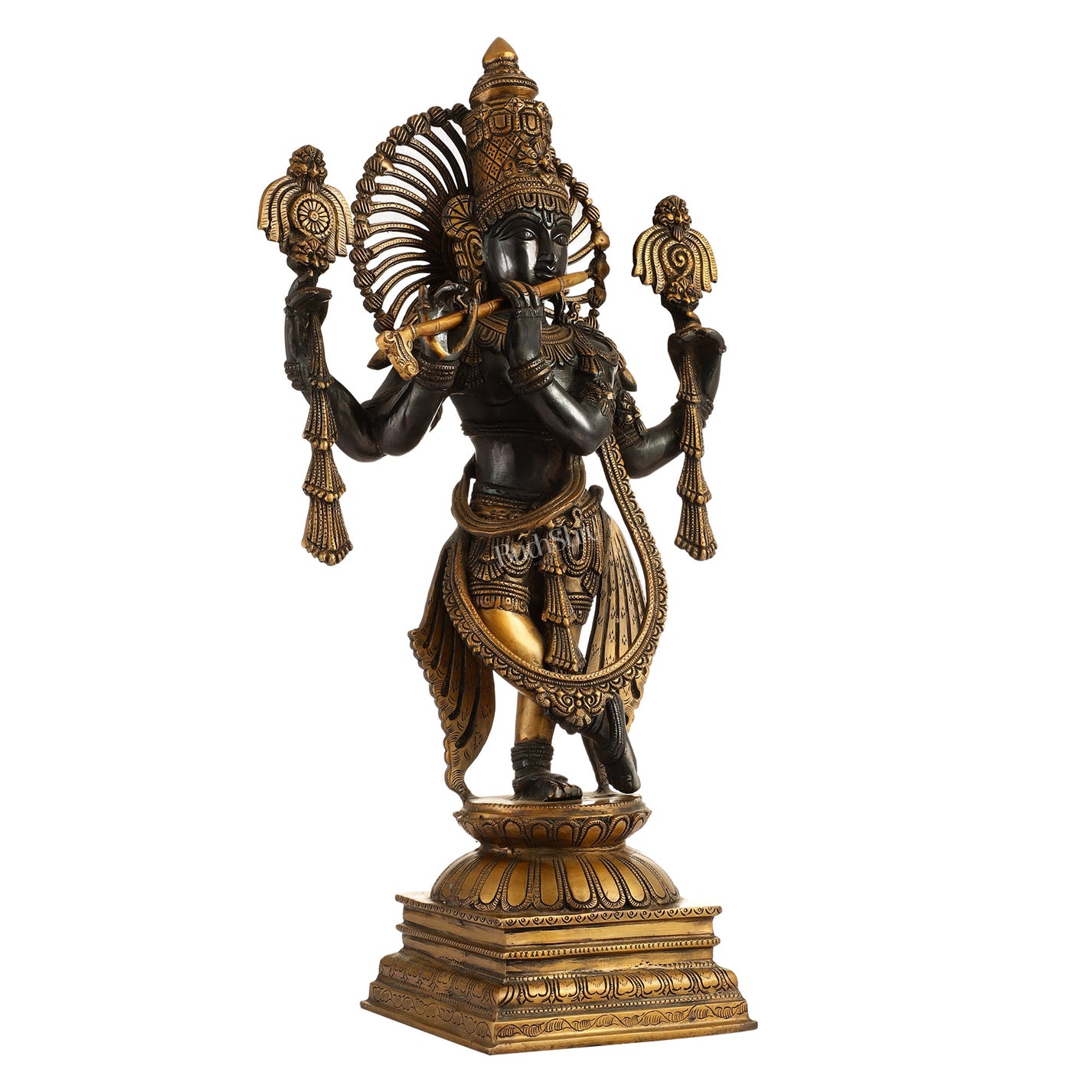 Buy Brass Krishna 4 arms Statue | Black | Height 24 Inch - Budhshiv.com