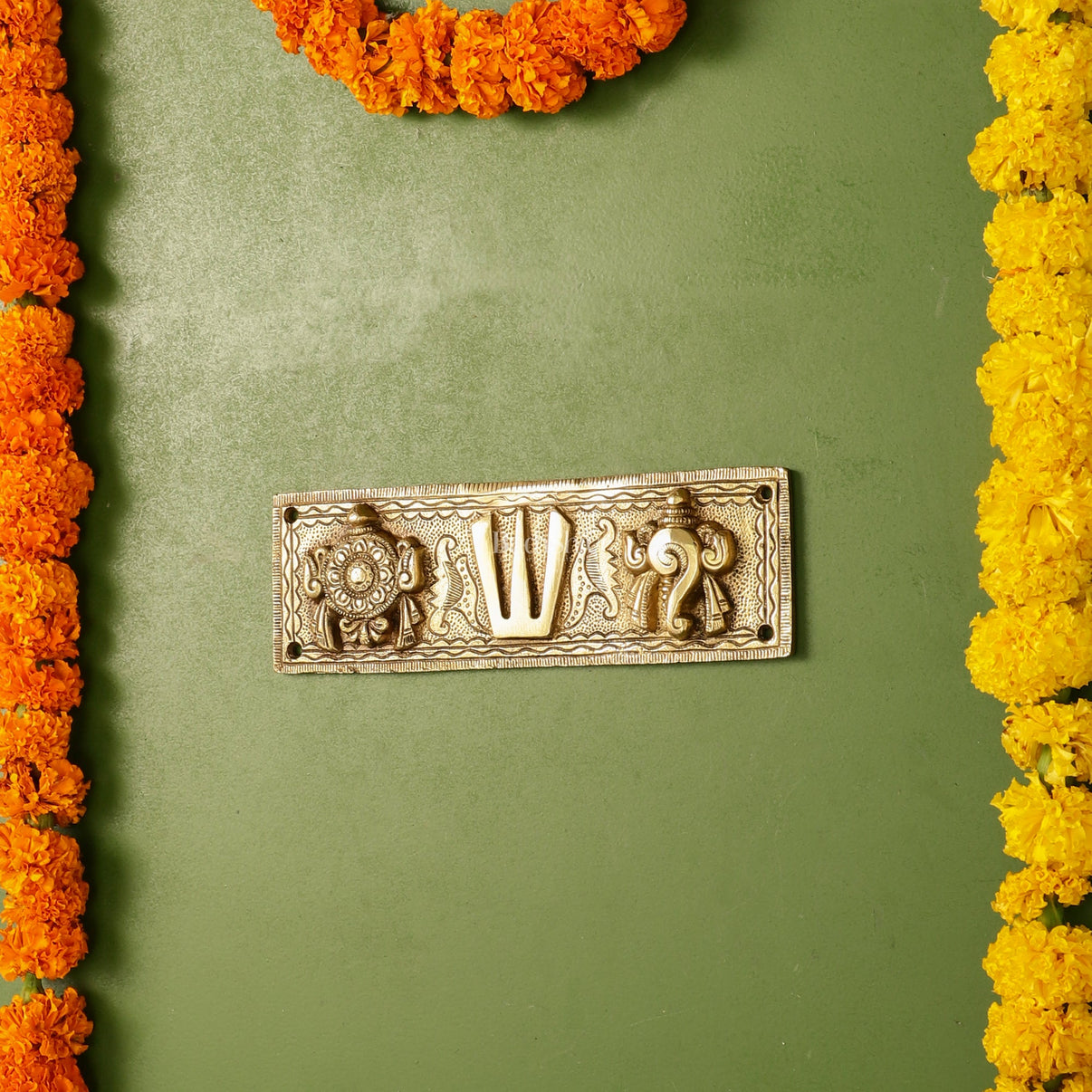 Buy Brass Shank Chakra Namah Wall hanging 8 inch Gold - Budhshiv.com