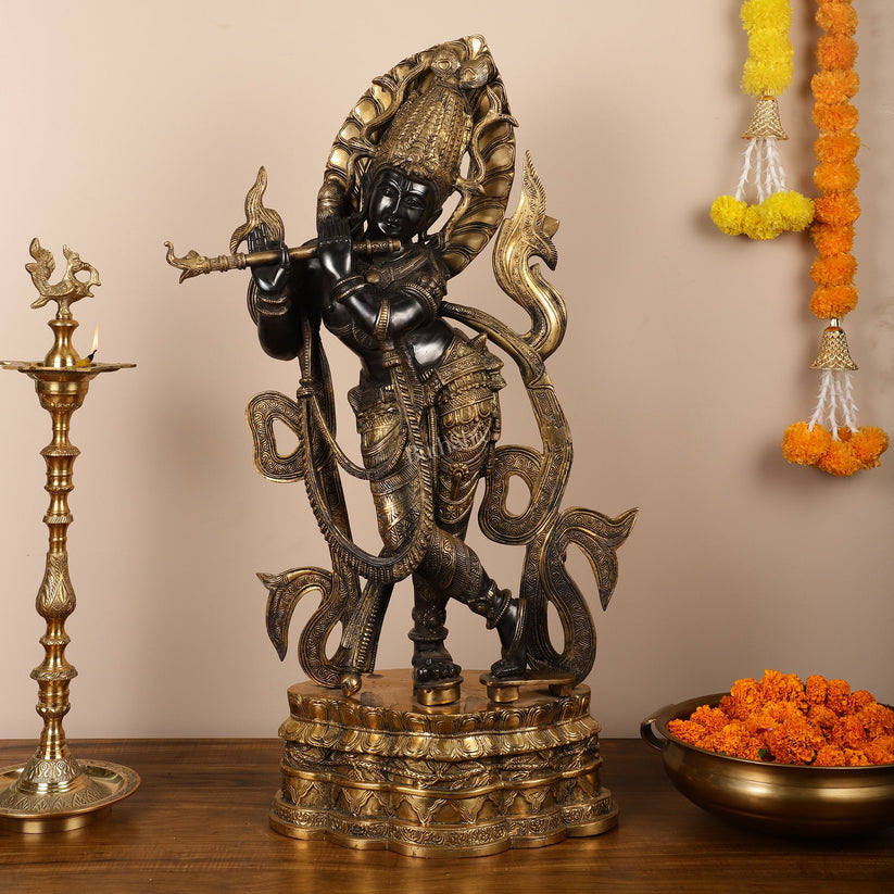Buy Brass Superfine Large Lord Krishna Statue - 35 inch - Budhshiv.com