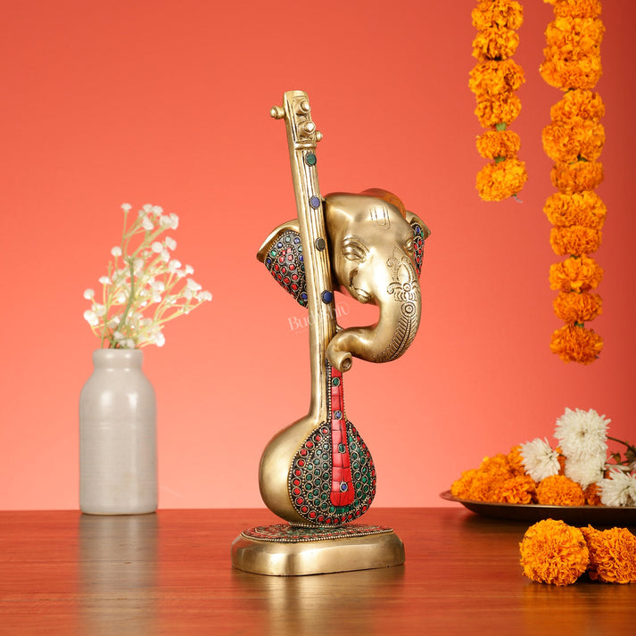 Buy Brass Superfine Lord Ganesha with Sitar/Veena Table Accent ...
