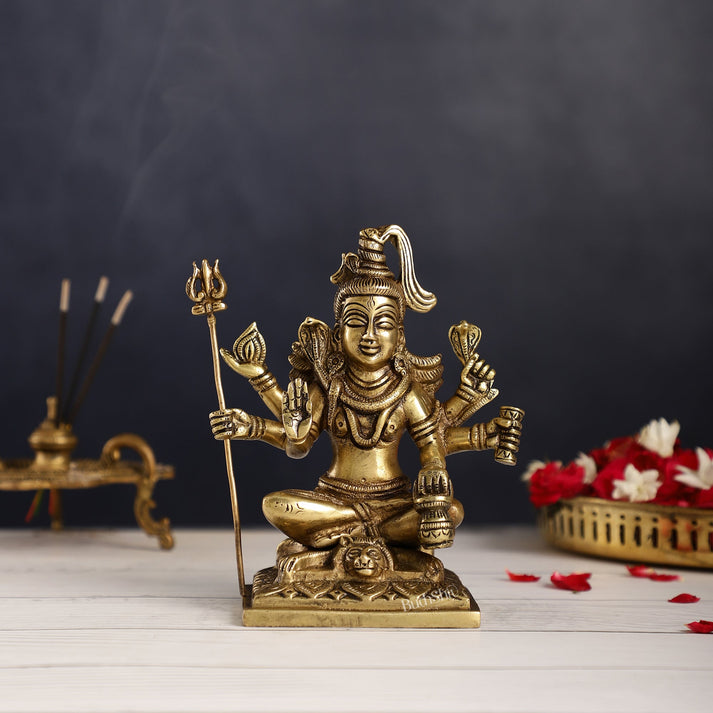 Buy Brass Superfine Lord Shiva Idol with Six Arms | Height 6.5 inch ...
