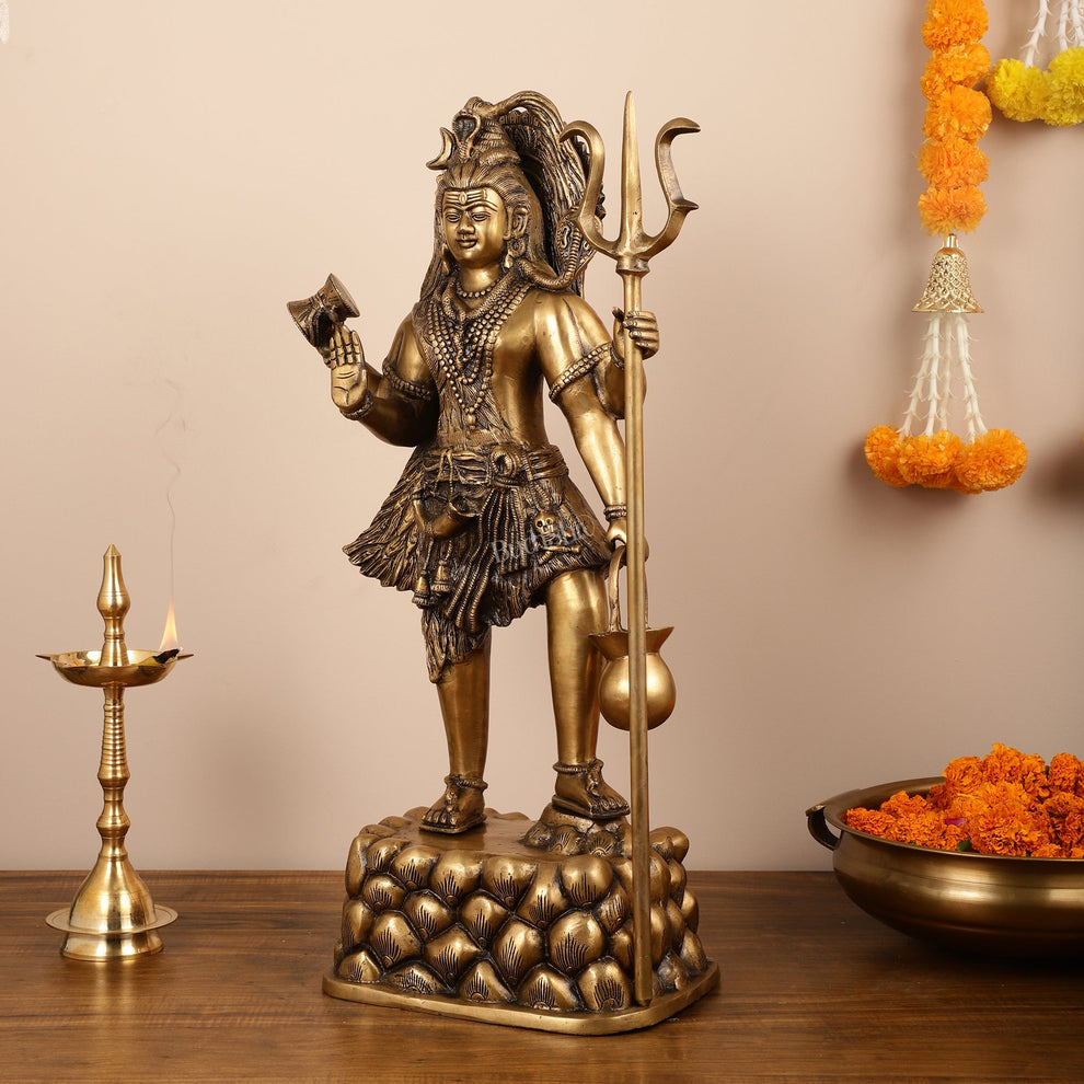 Buy Brass Superfine Standing Lord Shiva Statue - 30 Inch - Budhshiv.com