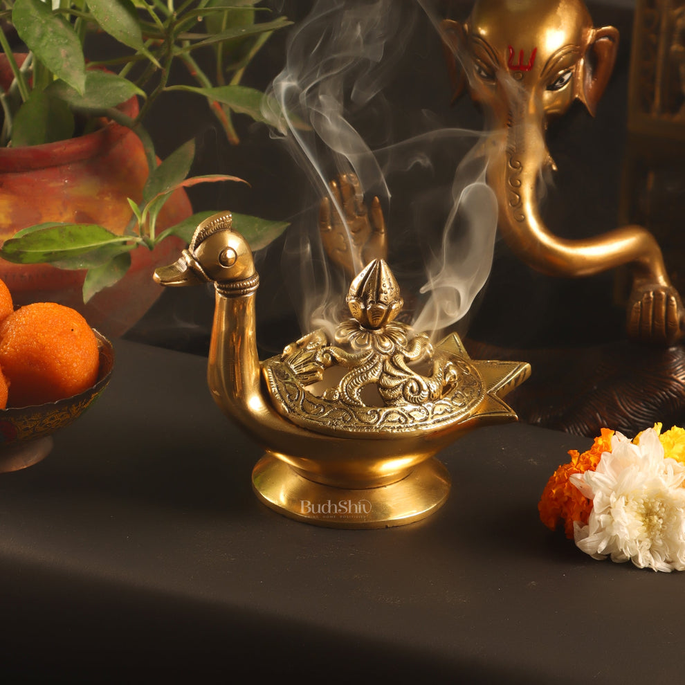 Buy Brass Superfine Swan Shaped dhoopdani loban burner - Budhshiv.com