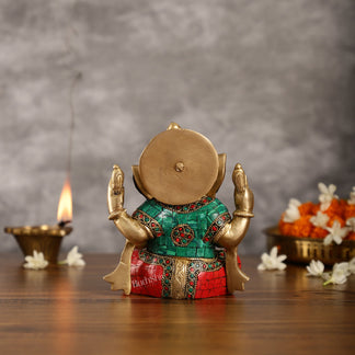 Buy Brass Taj Ganesha Idol with Stonework | Height 7 inch - Budhshiv.com