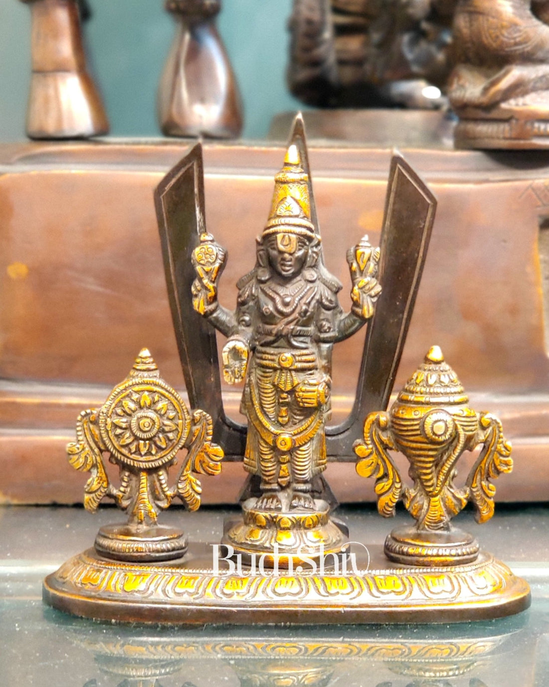 Buy Brass Tirupati balaji Shankh Chakra Namah Accent 5 inch black gold ...