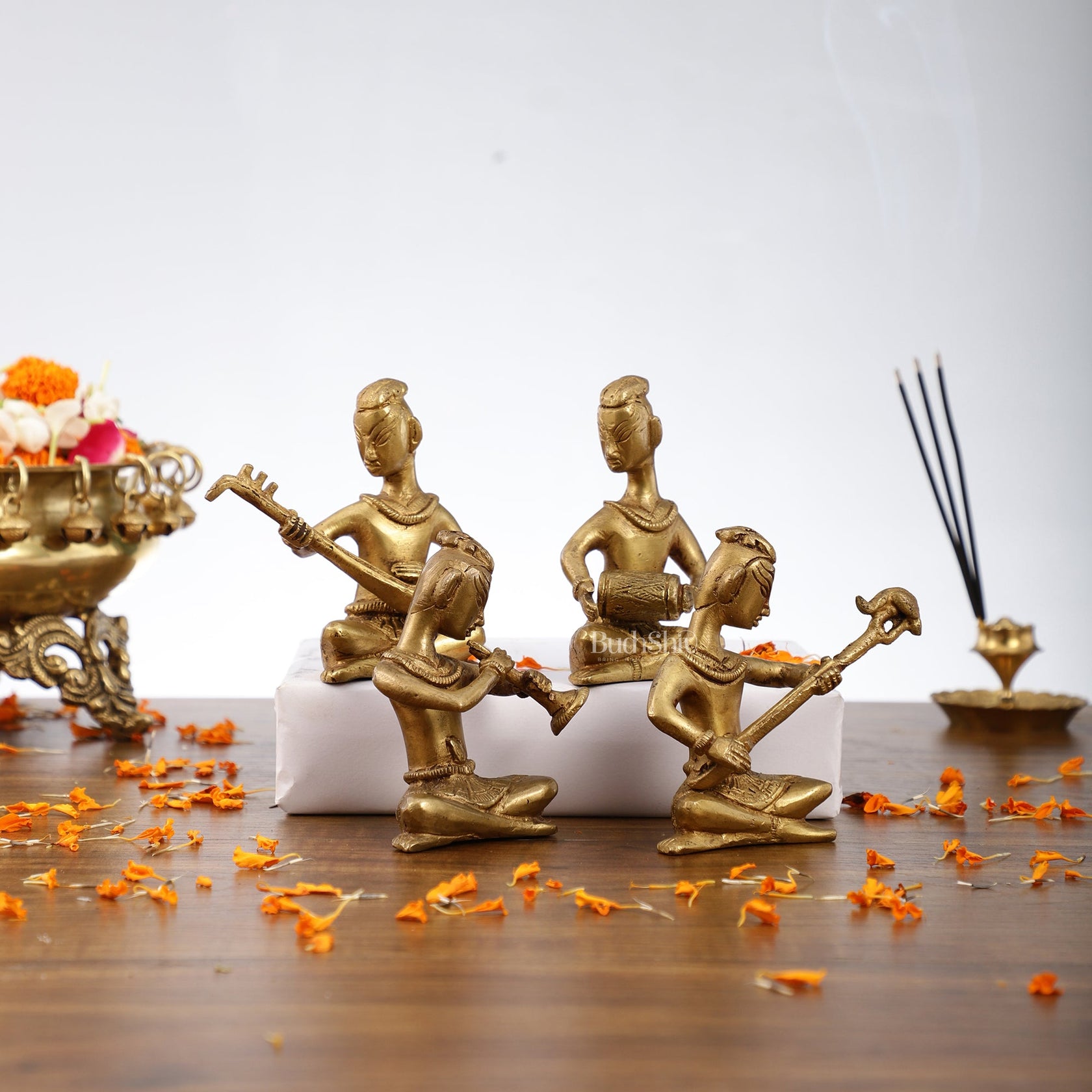 Buy Brass Tribal Musicians set of 4 showpiece - Budhshiv.com