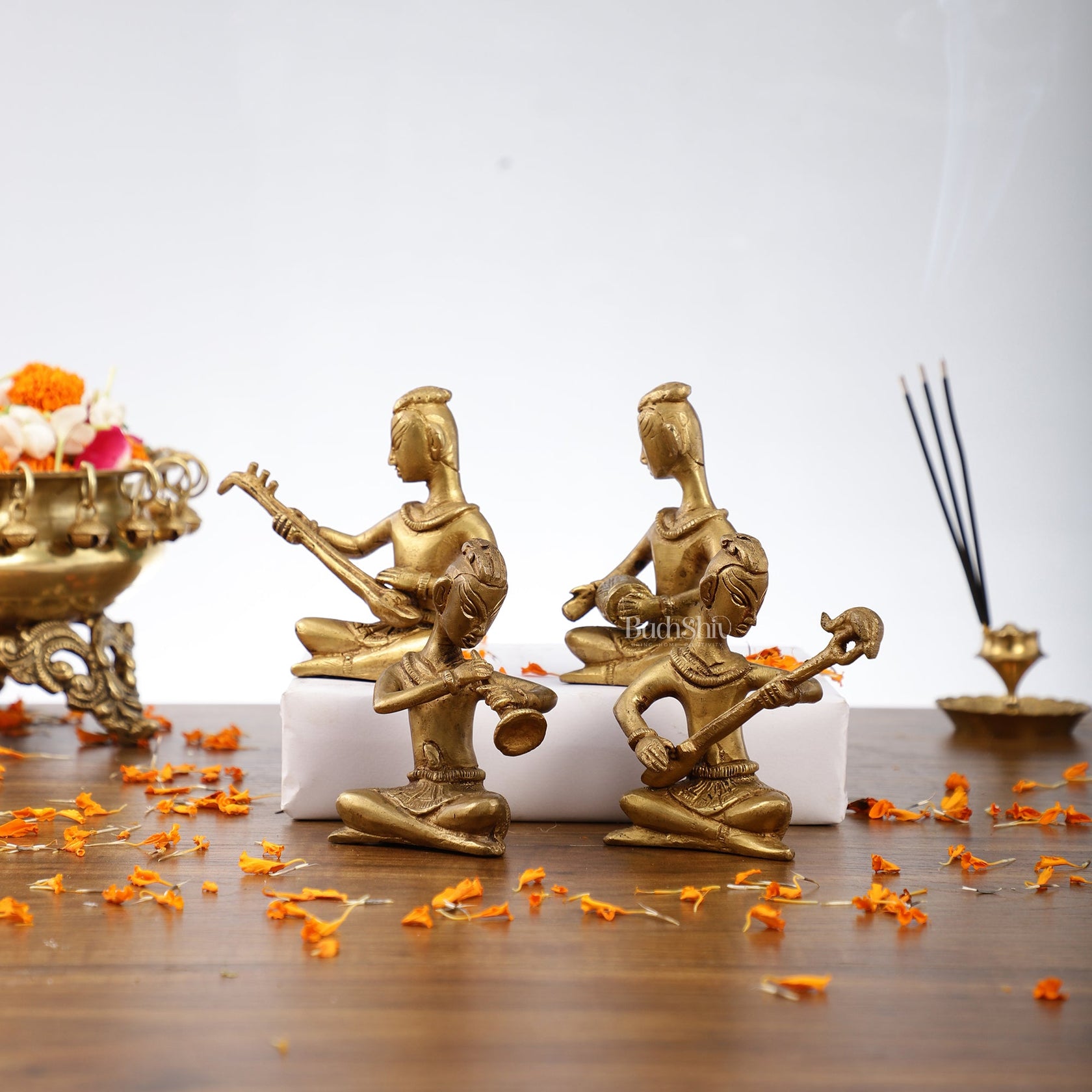 Buy Brass Tribal Musicians set of 4 showpiece - Budhshiv.com