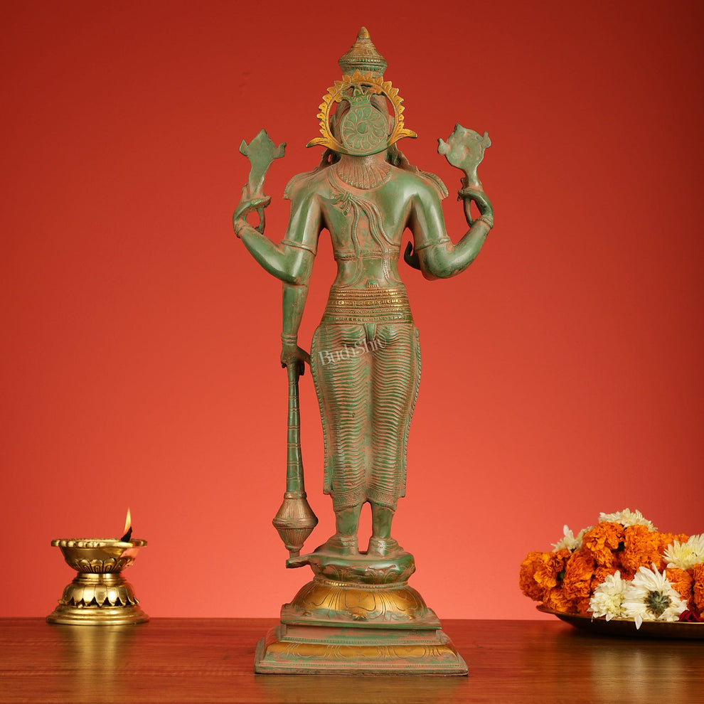 Pure Brass Standing Lord Vishnu Statue - Antique Patina Finish, 20" Ta ...
