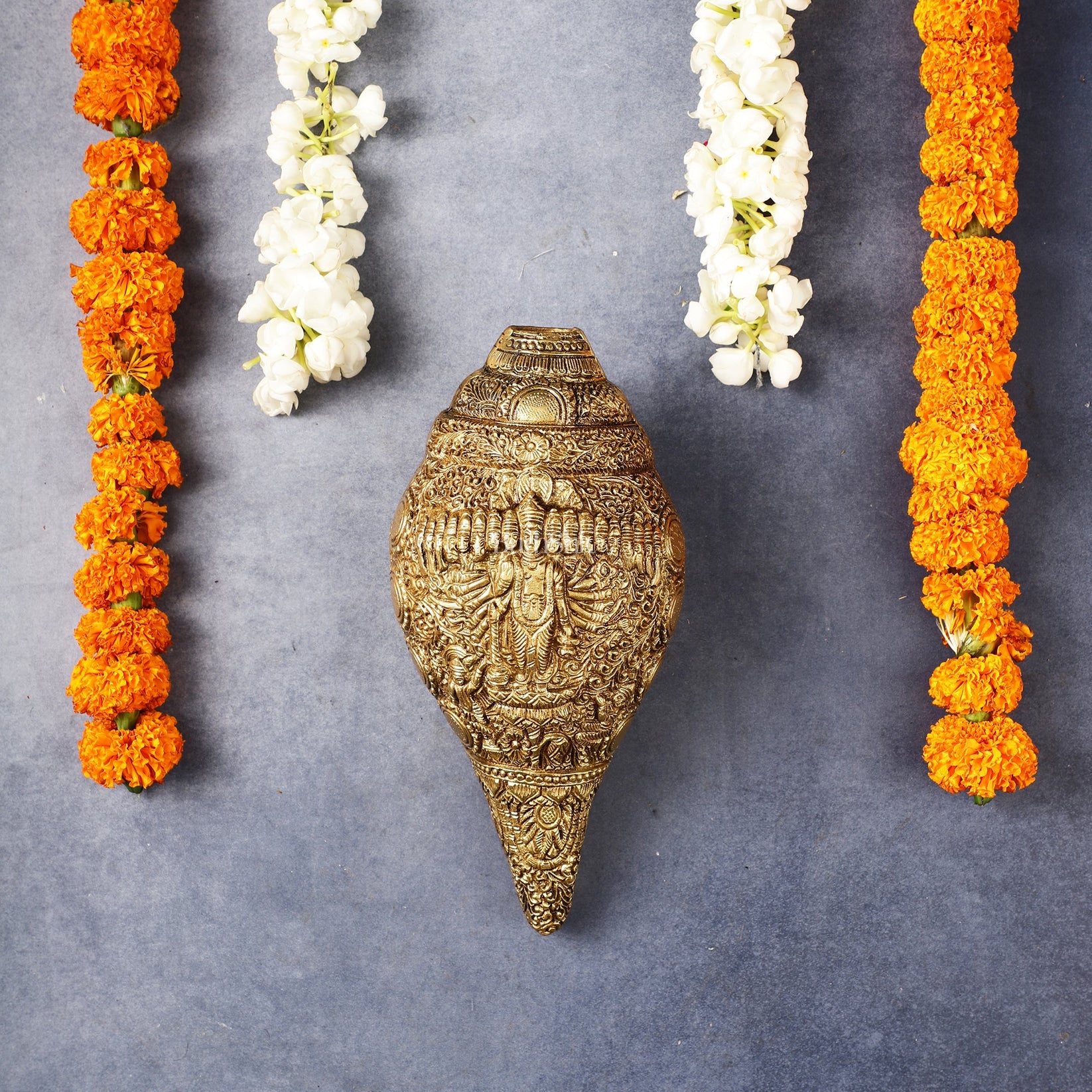 Buy Brass Vishnu Virat Roop Vishwaroopam Shankh Conch 8.5 inch antique ...