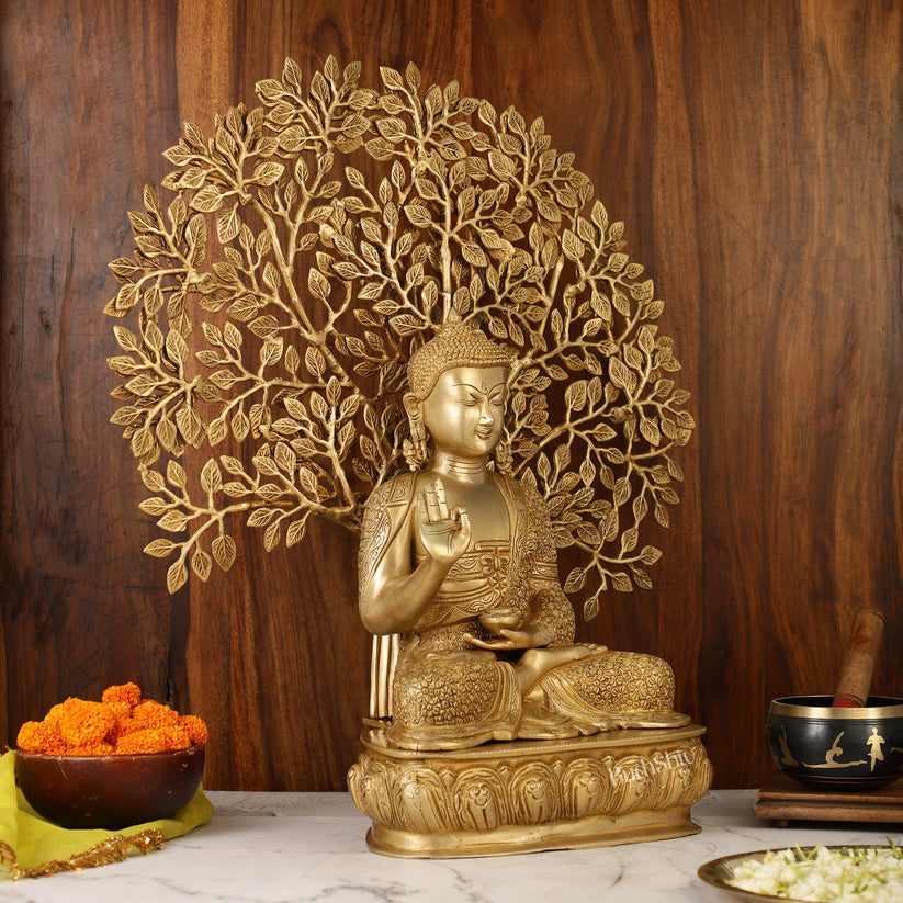 Buddha Brass statue with bodhi tree 25 inches – Budhshiv.com