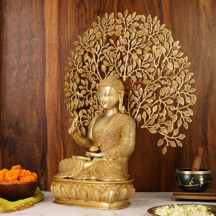 Buddha Brass statue with bodhi tree 25 inches – Budhshiv.com