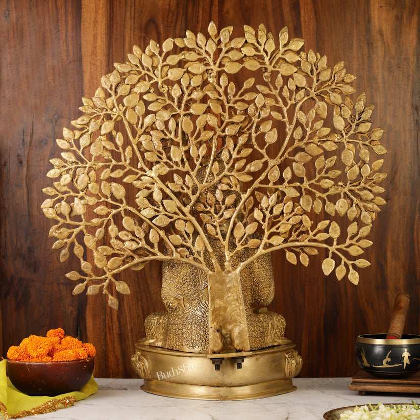 Buddha Brass statue with bodhi tree 25 inches – Budhshiv.com