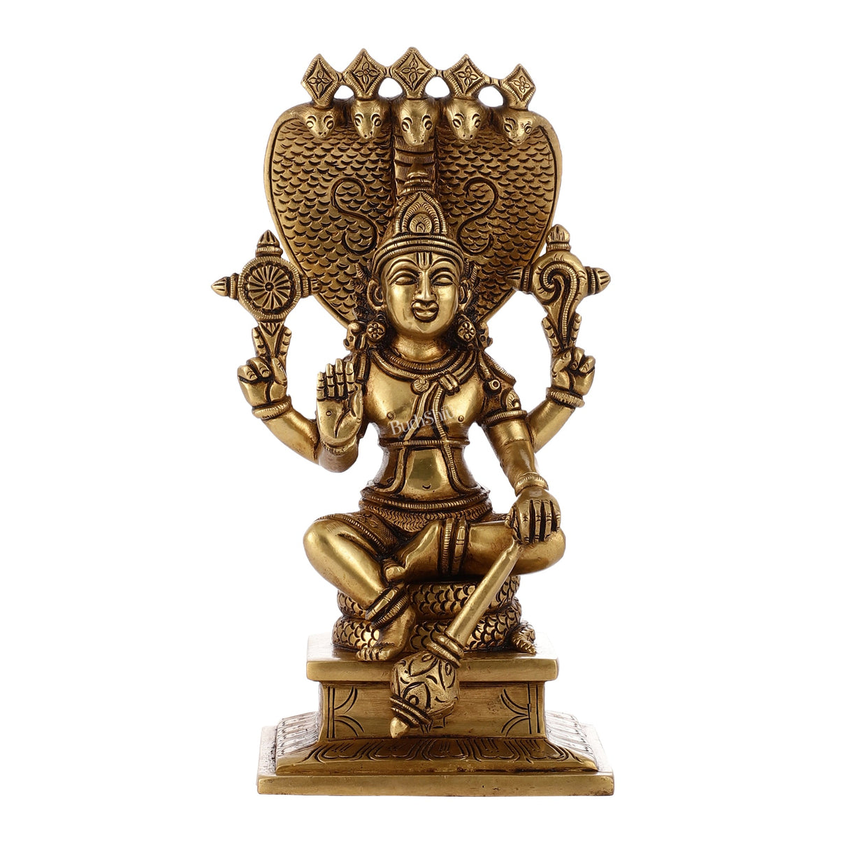 Buy Divine 9 Inch Brass Lord Vishnu Seated with Sheshanaag Idol ...
